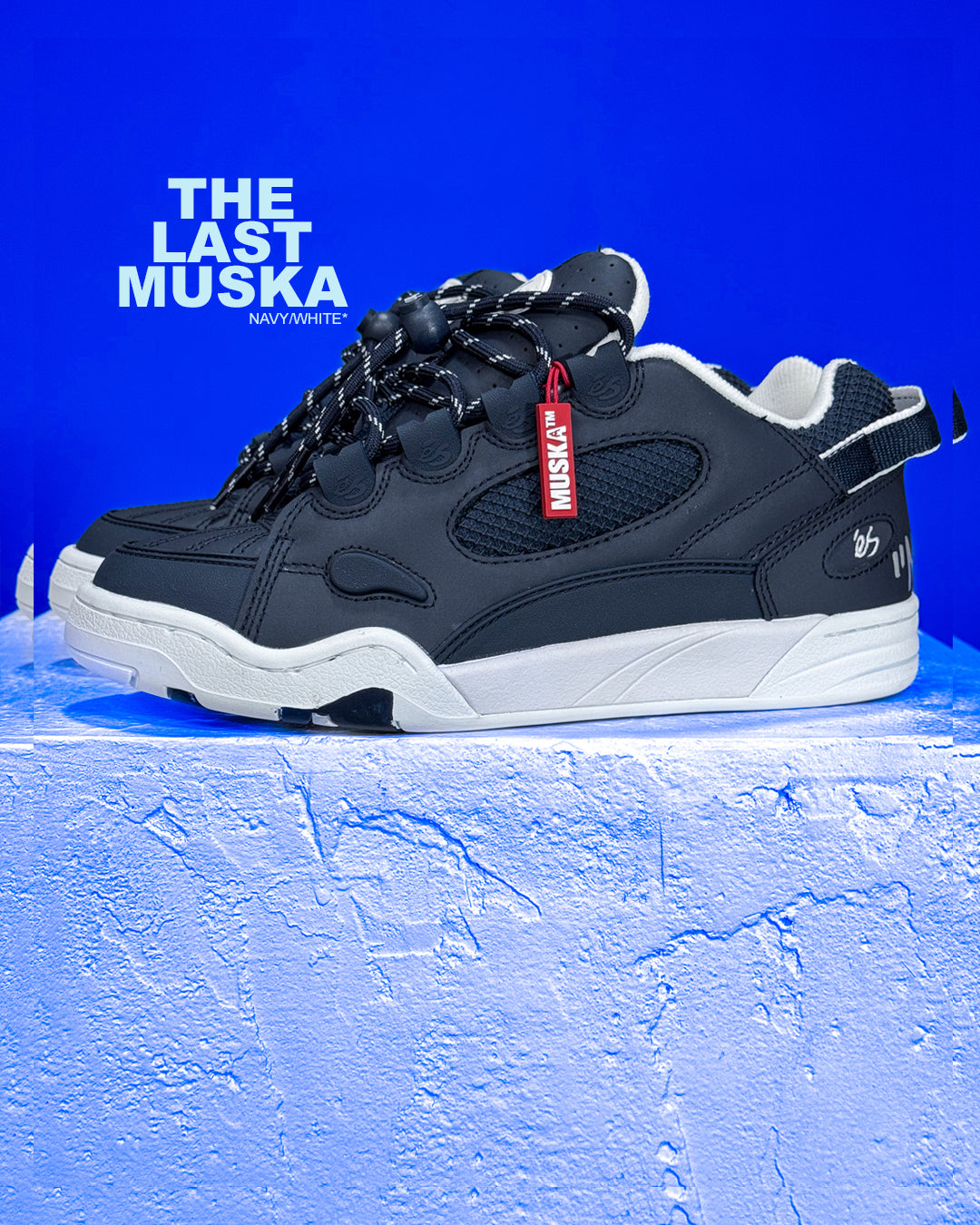 MUSKA x ES - WHITE / NAVY - SIGNED* 2025 – MUSKA SKATEBOARDS