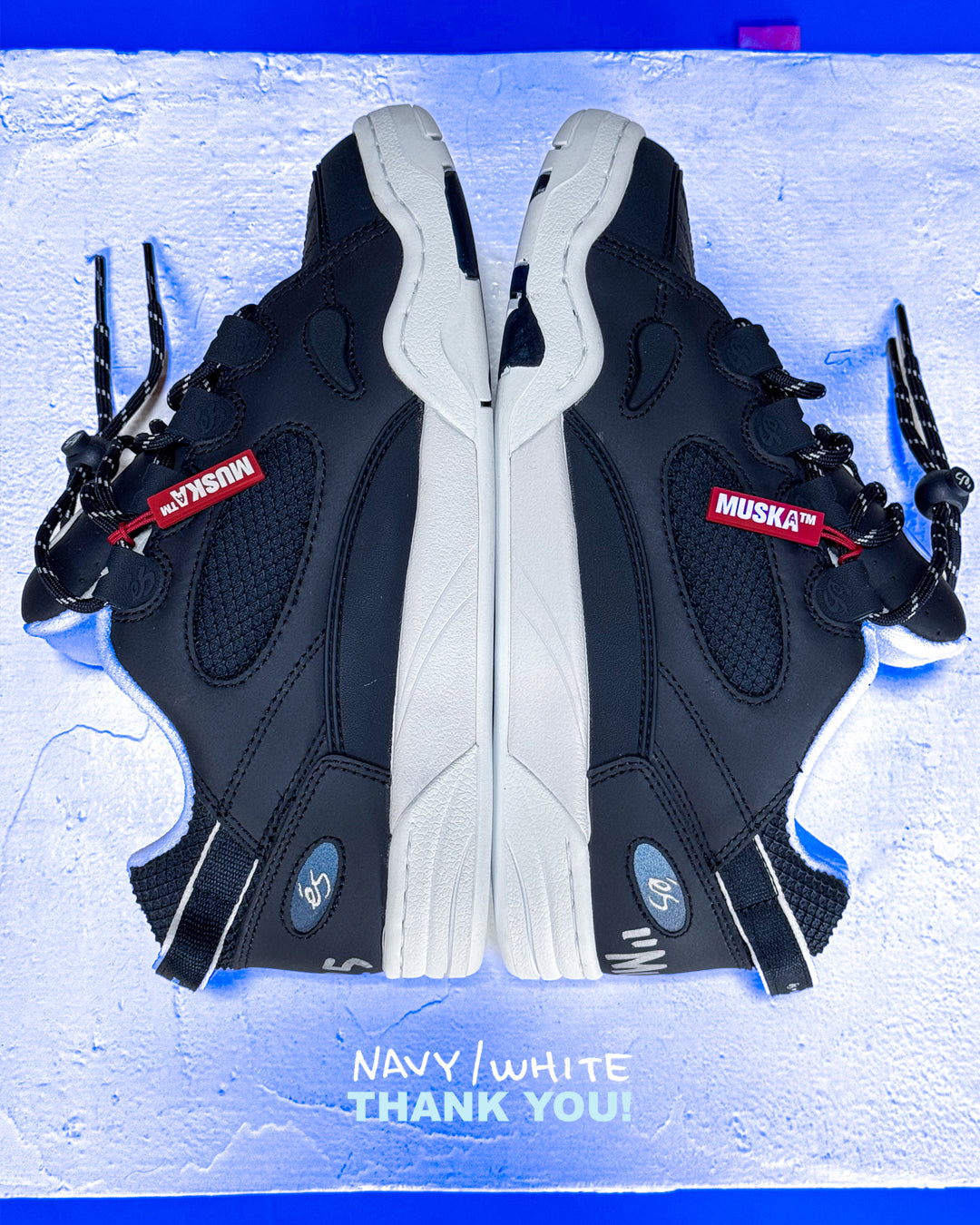 MUSKA x ES - WHITE / NAVY - SIGNED* 2025 – MUSKA SKATEBOARDS