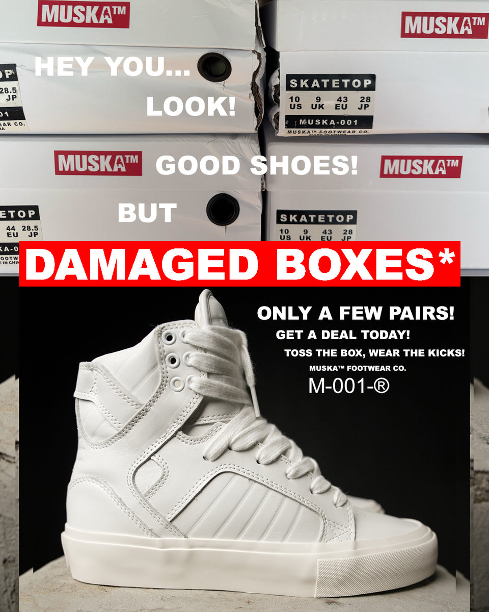 MUSKA™ FOOTWEAR CO - 001 - NAPPA WHITE - DAMAGED BOX* – MUSKA SKATEBOARDS